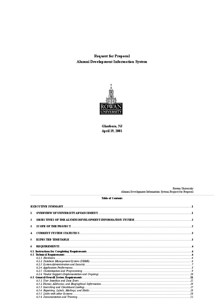 Request For Proposal Alumni Development Information System: Glassboro, NJ April 19, 2001 | PDF ...