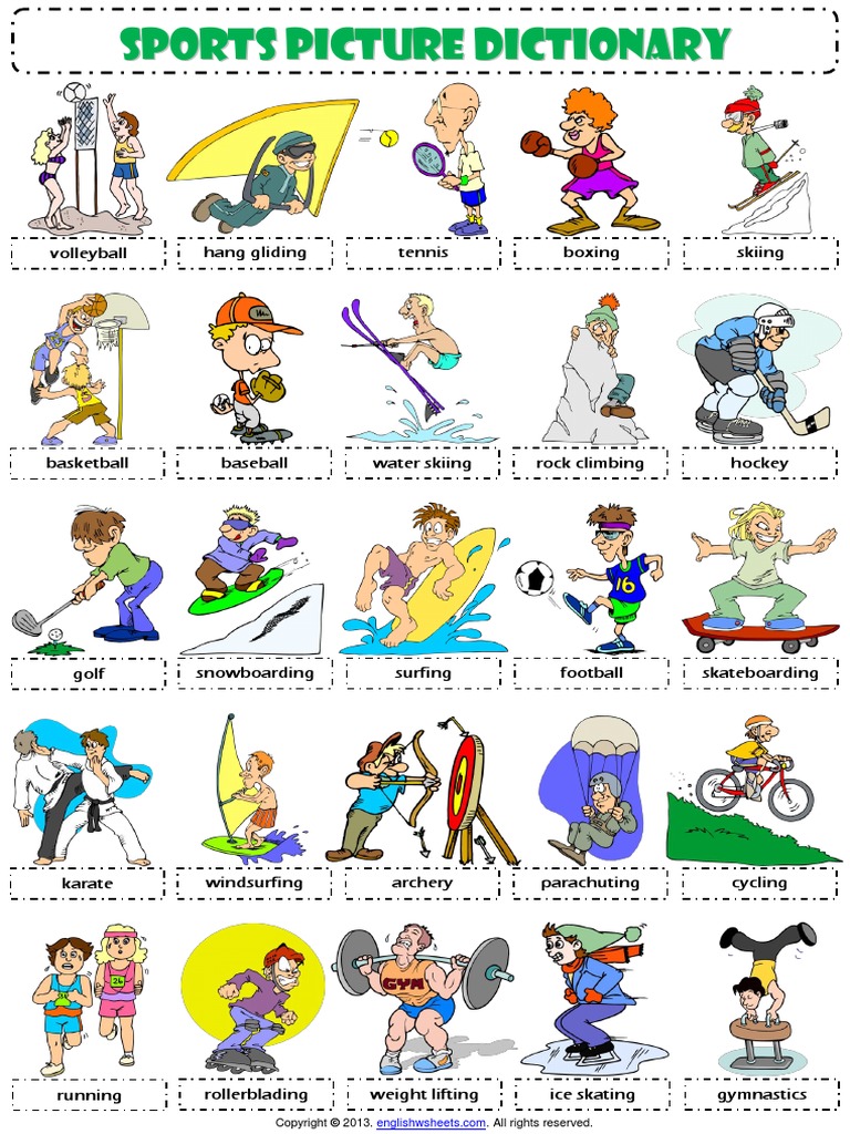 Sports Pictionary Poster 1 Vocabulary Worksheet PDF | PDF