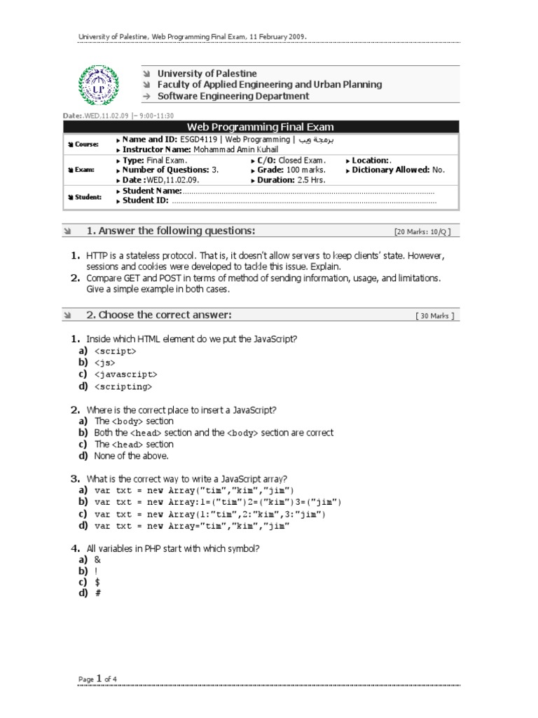 Web Programming Final Exam: Developing Form Validation and Data ...