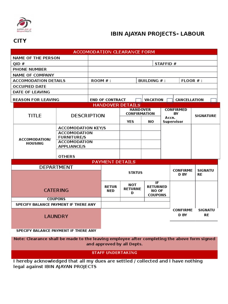 Accommodation Clearance Form | PDF | Finance & Money Management | Law