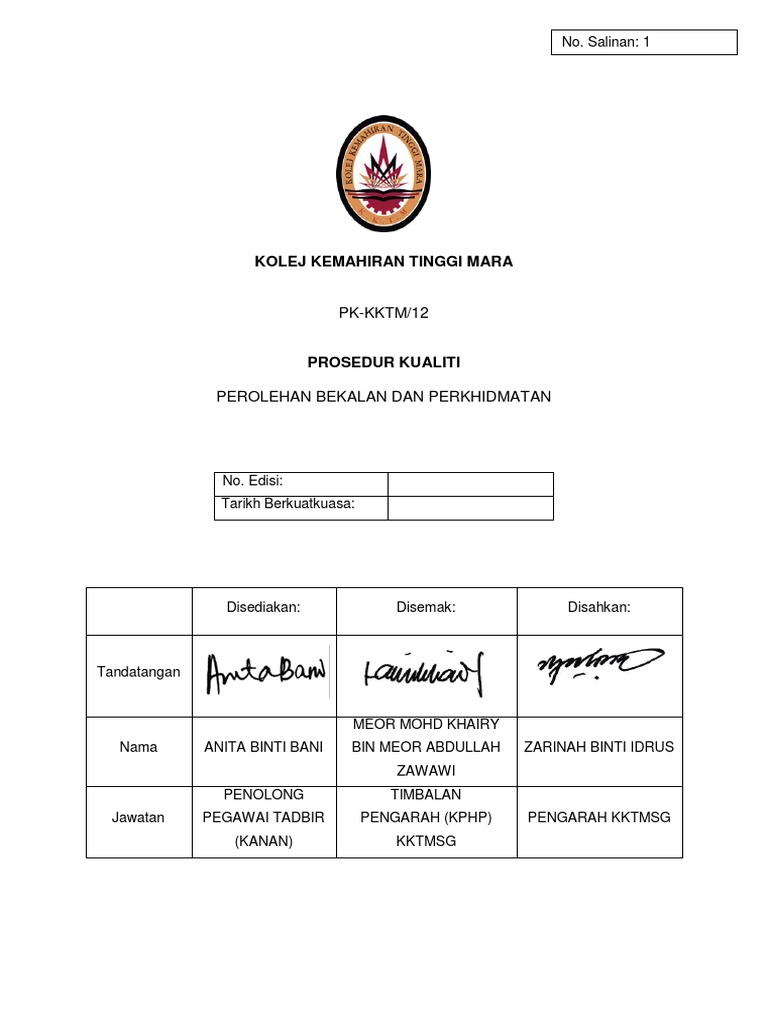 PK-KKTM-12 Perolehan Bekalan Dan Perkhidmatan | PDF