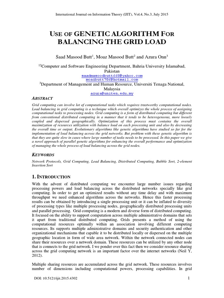 Use Of Genetic Algorithm For Balancing The Grid Load Pdf Grid 9975