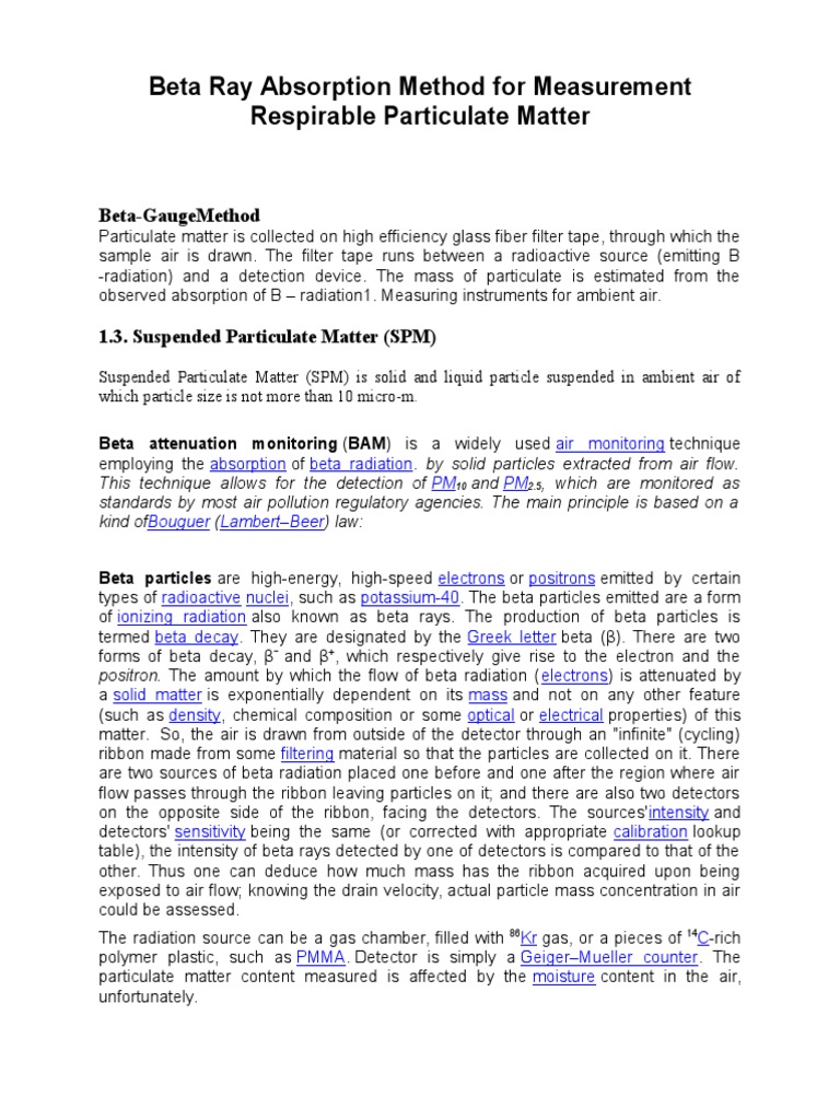 Beta Ray Absorption Method For Measurement Respirable Particulate ...
