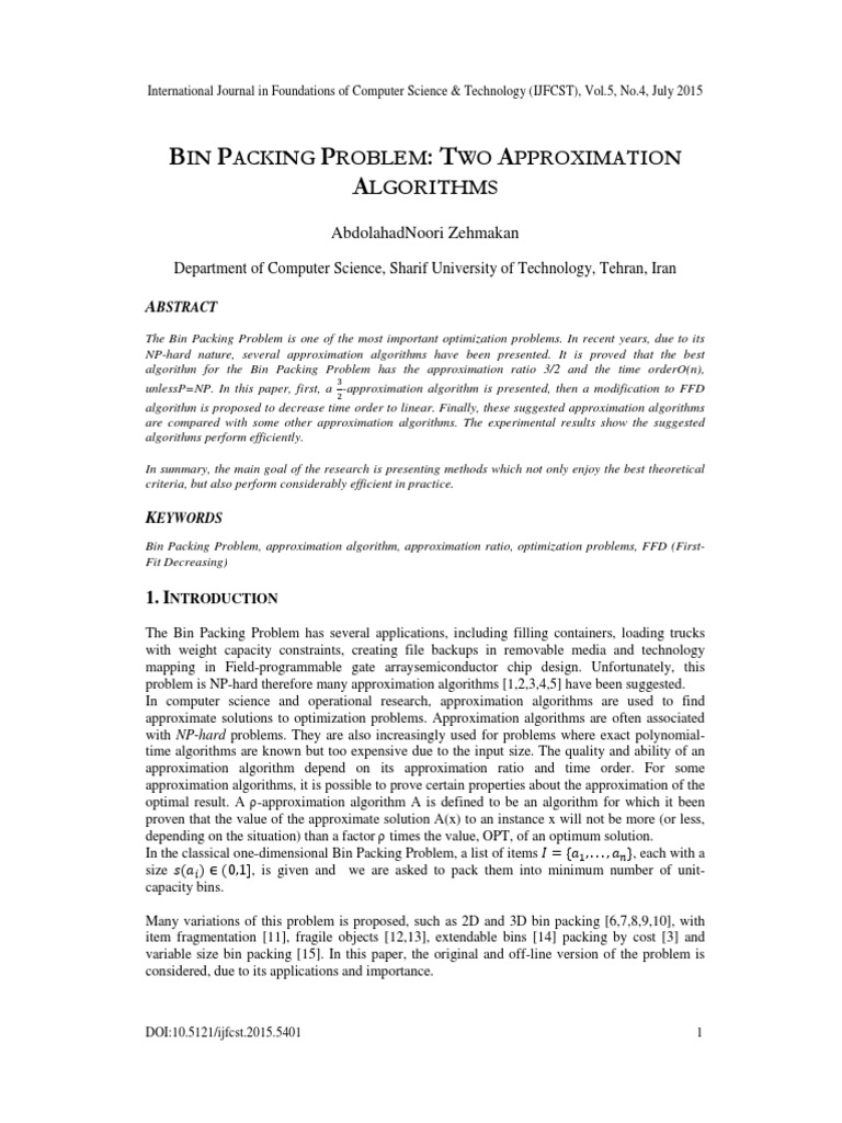 Bin Packing Problem: Two Approximation Algorithms | PDF | Computer Science | Discrete Mathematics