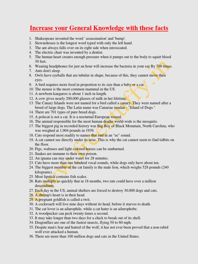 13 Increase Your General Knowledge With These Facts | PDF | Cats | Cougar