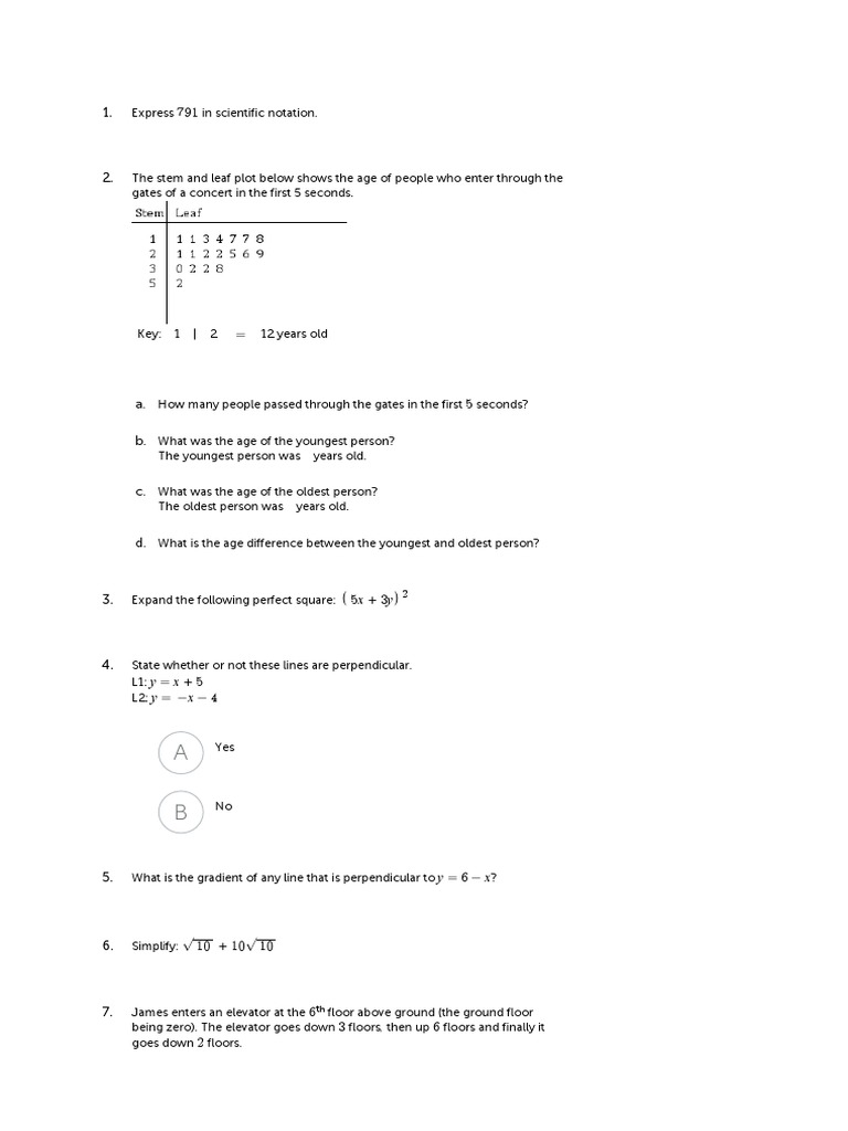 Year 9 Advanced Maths Revision Sheet 50 Questions | PDF