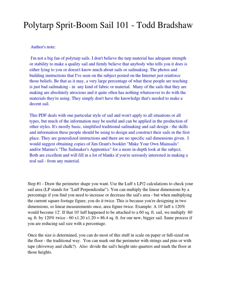 Polytarp Sprit-Boom Sail 101 - Todd Bradshaw | PDF | Sail | Water Transport