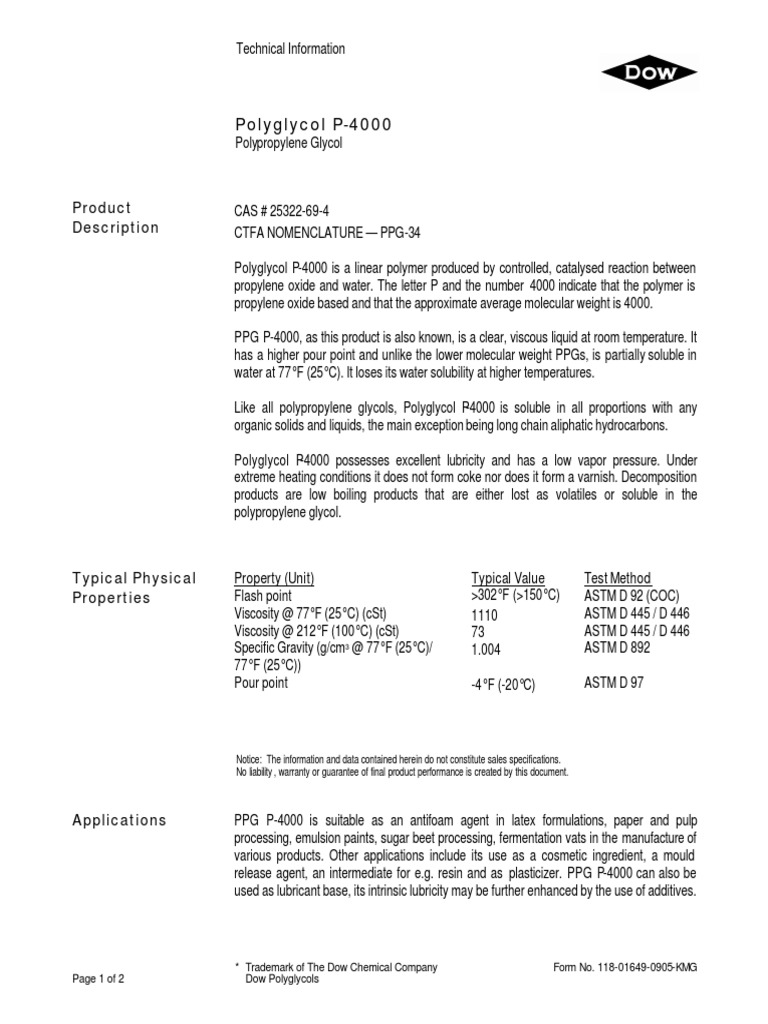 Ppg 4000 Tds | Viscosity | Chemistry