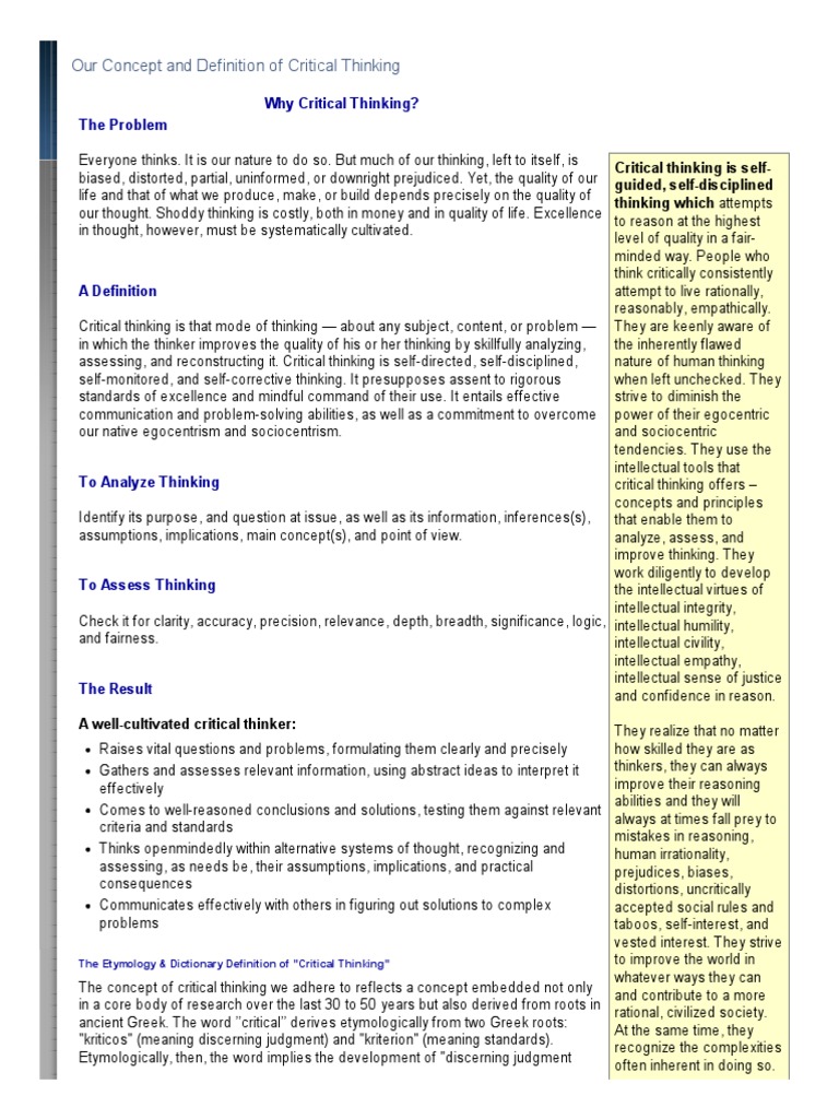 Our Concept and Definition of Critical Thinking | PDF | Critical ...
