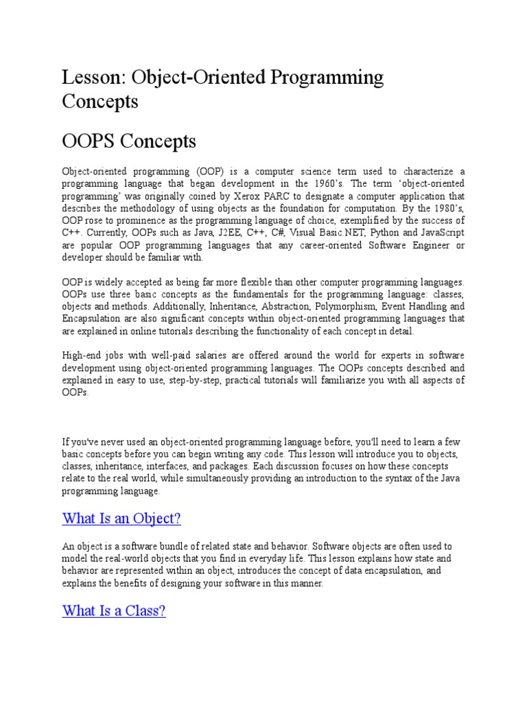 Object-Oriented Programming Concepts | PDF | Object Oriented ...