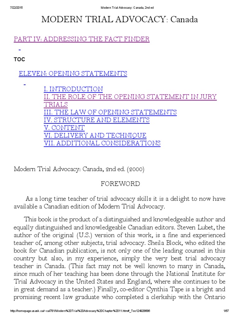 Modern Trial Advocacy (Opening Statement) | PDF | Witness | Evidence