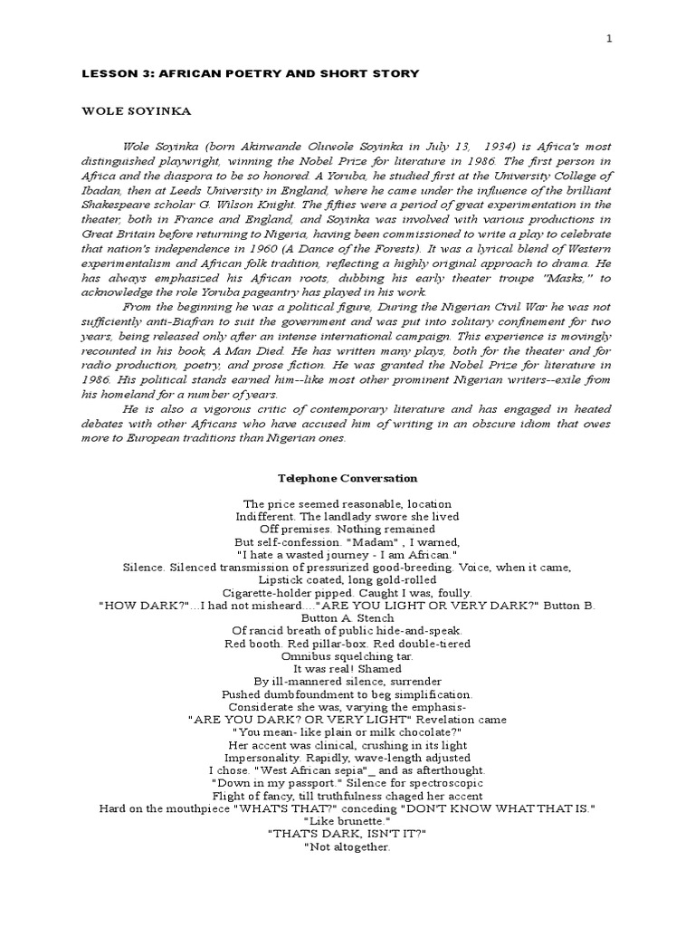 Lesson 3 4 African Poetry Short Story | PDF