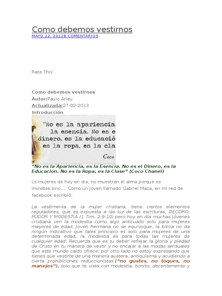 Vestimenta cristiana: decoro y modestia | PDF | Ropa | Mujer