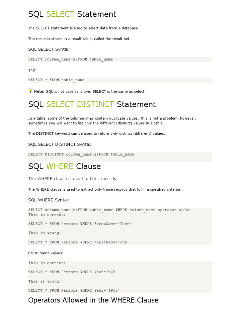Select: SQL Statement | PDF | Database Index | Sql