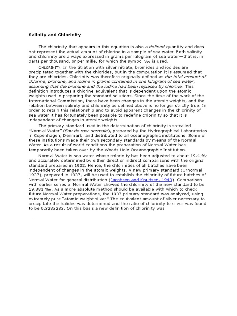 Salinity and Chlorinity | PDF | Salinity | Transparent Materials