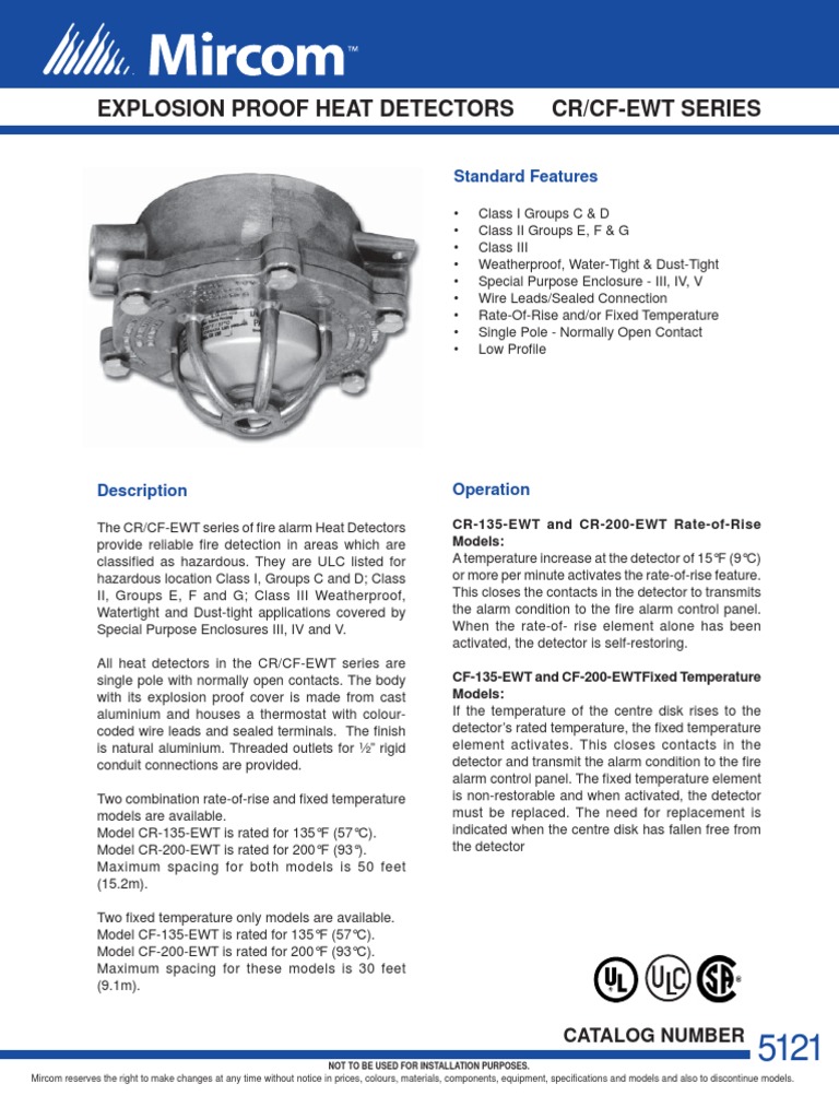Mircom CF135EWT Data Sheet | Download Free PDF | Temperature | Switch