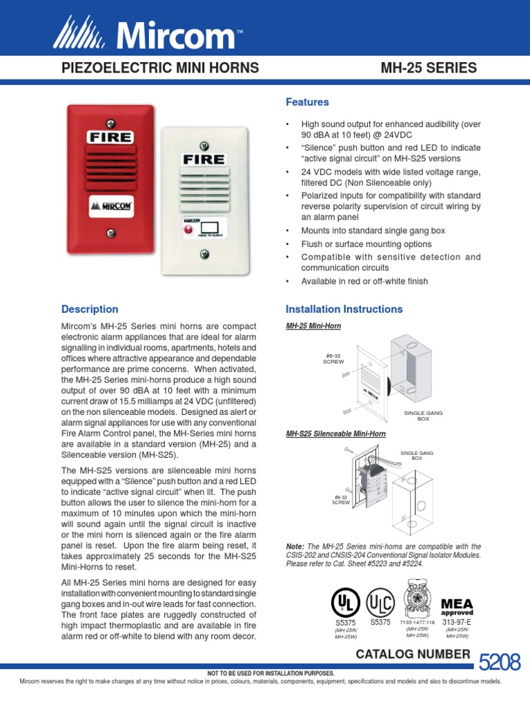 Mircom MH25R Data Sheet | PDF | Electrical Components | Electricity