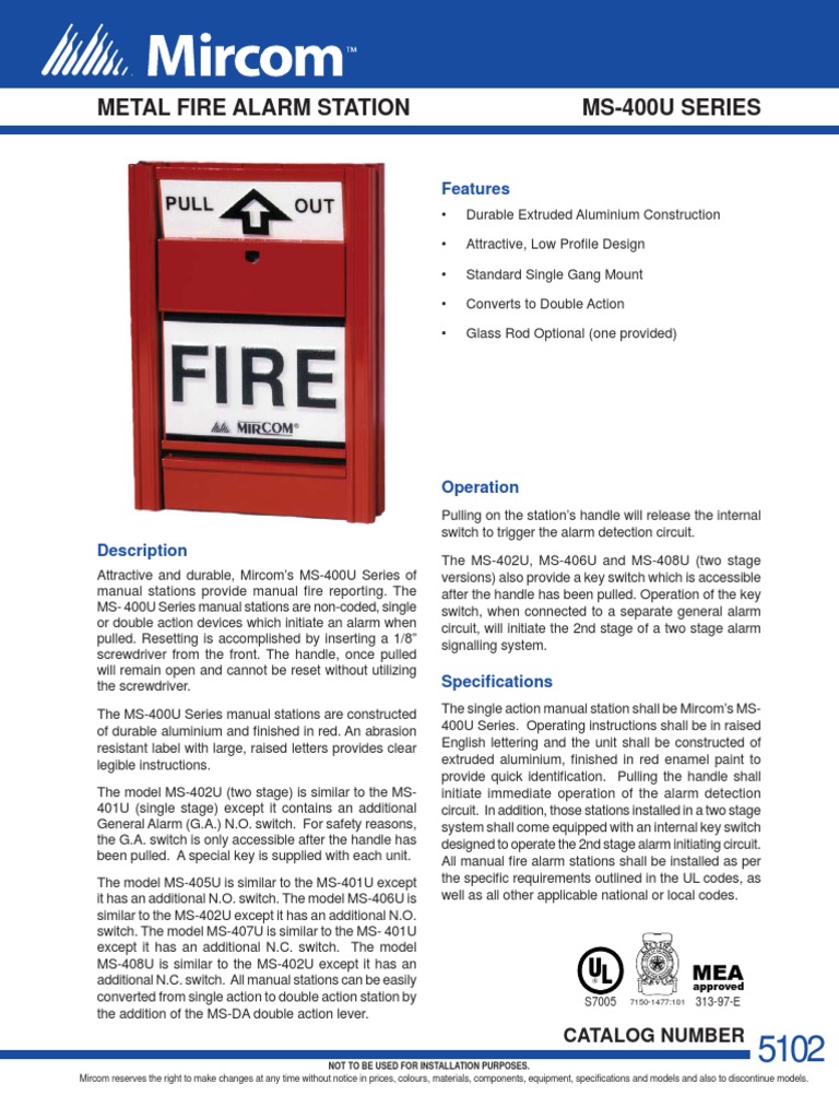Mircom MS401U Data Sheet | PDF | Trigger (Firearms) | Switch