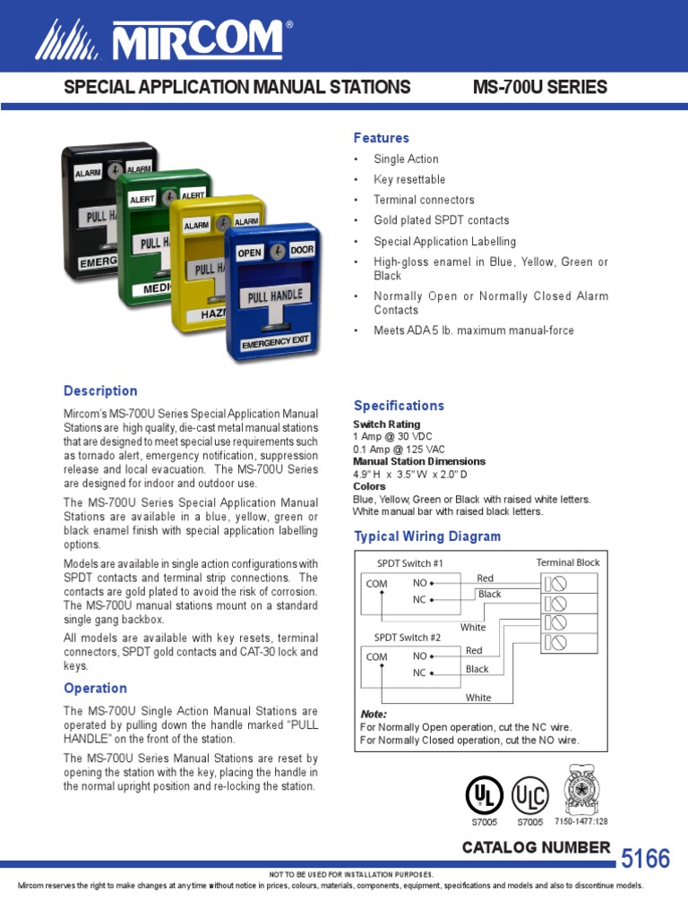 Special Application Manual Stations Ms-700U Series: Features