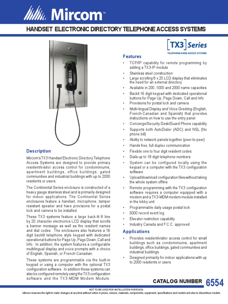 Mircom TX3-1000-8CH Data Sheet | PDF | Telephone | Modem