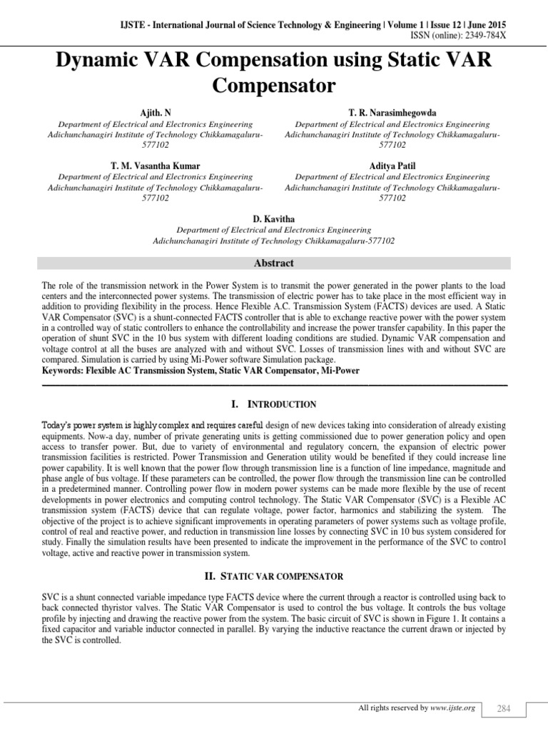 Dynamic VAR Compensation Using Static VAR Compensator | PDF | Electric ...