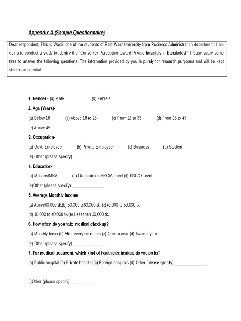 Appendix A (Sample Questionnaire) : 1. Gender - (A) Male (B) Female 2 ...