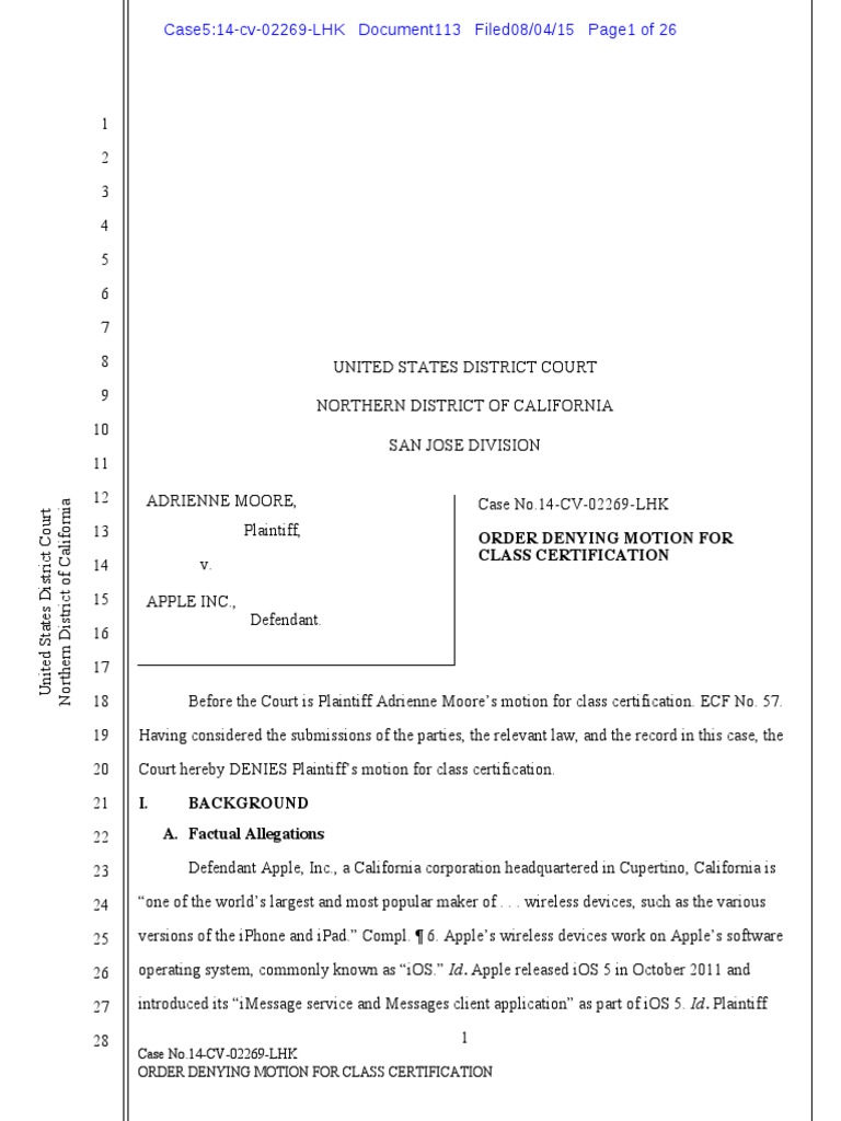 Case No.14-CV-02269-LHK Order Denying Motion For Class Certification ...