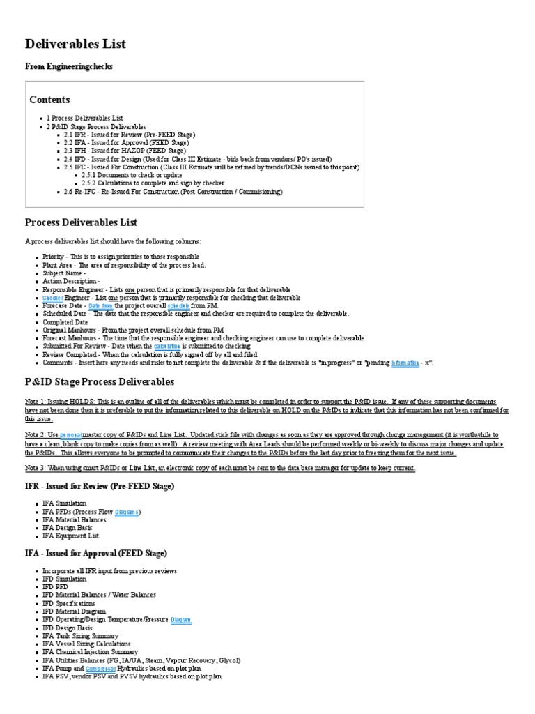 Deliverables List - Engineeringchecks | PDF | Request For Proposal | Pump