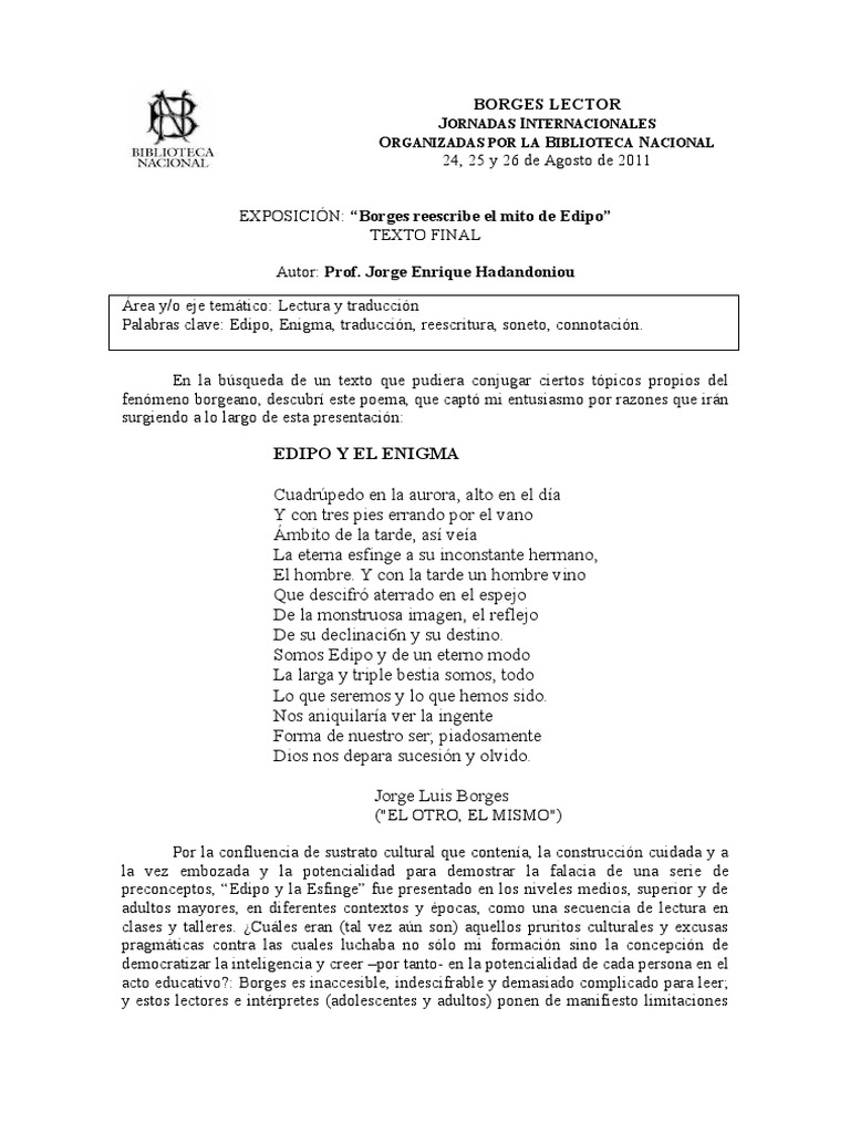 Edipo en Borges: Reescritura Poética | PDF | Psicoanálisis | Sófocles
