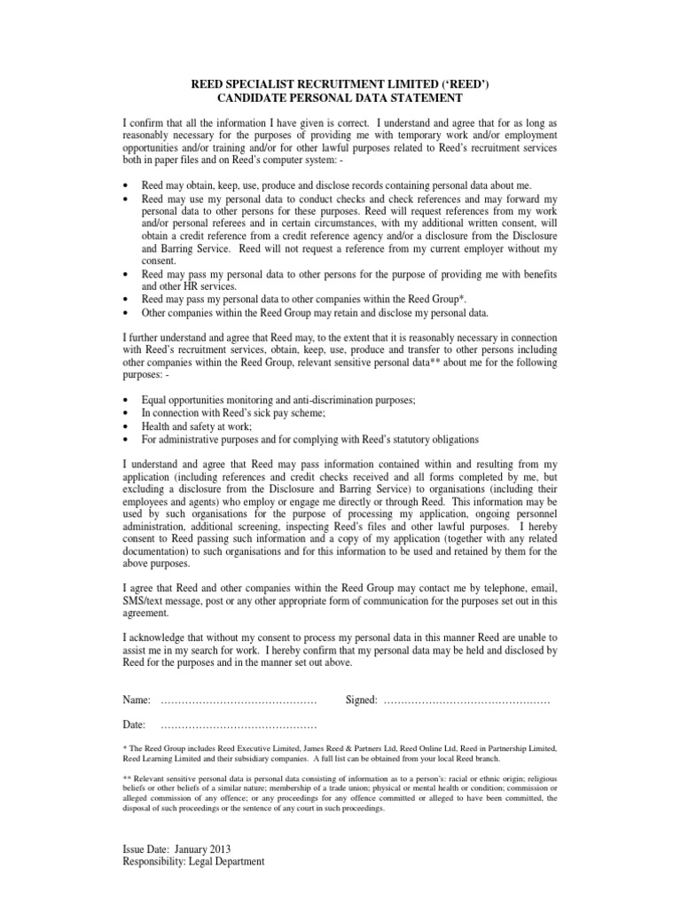 Candidate Personal Data Statement | PDF | Personally Identifiable ...