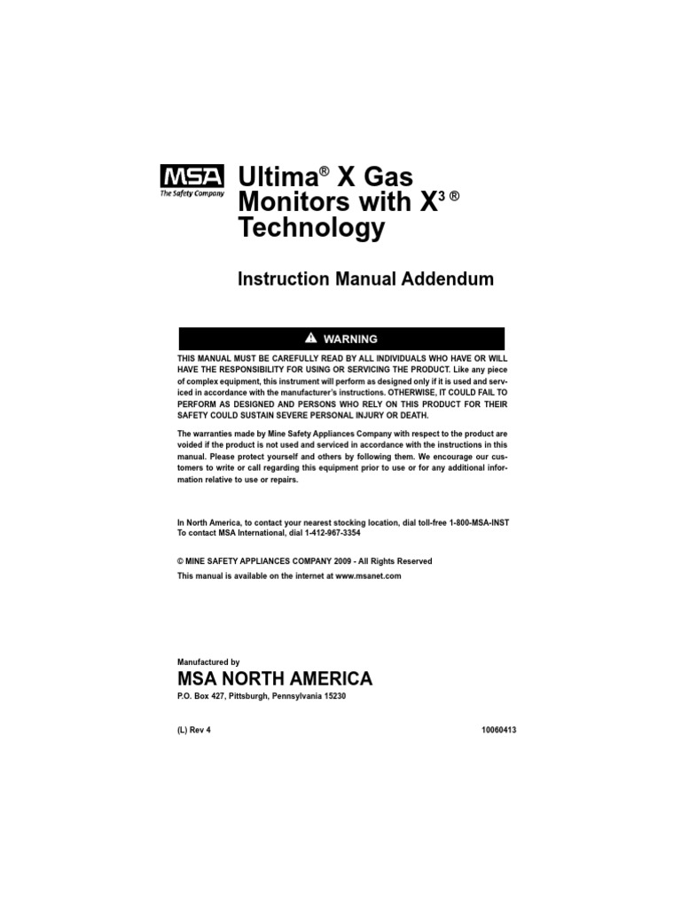 Ultima X Gas Monitors With X Technology: Instruction Manual Addendum ...