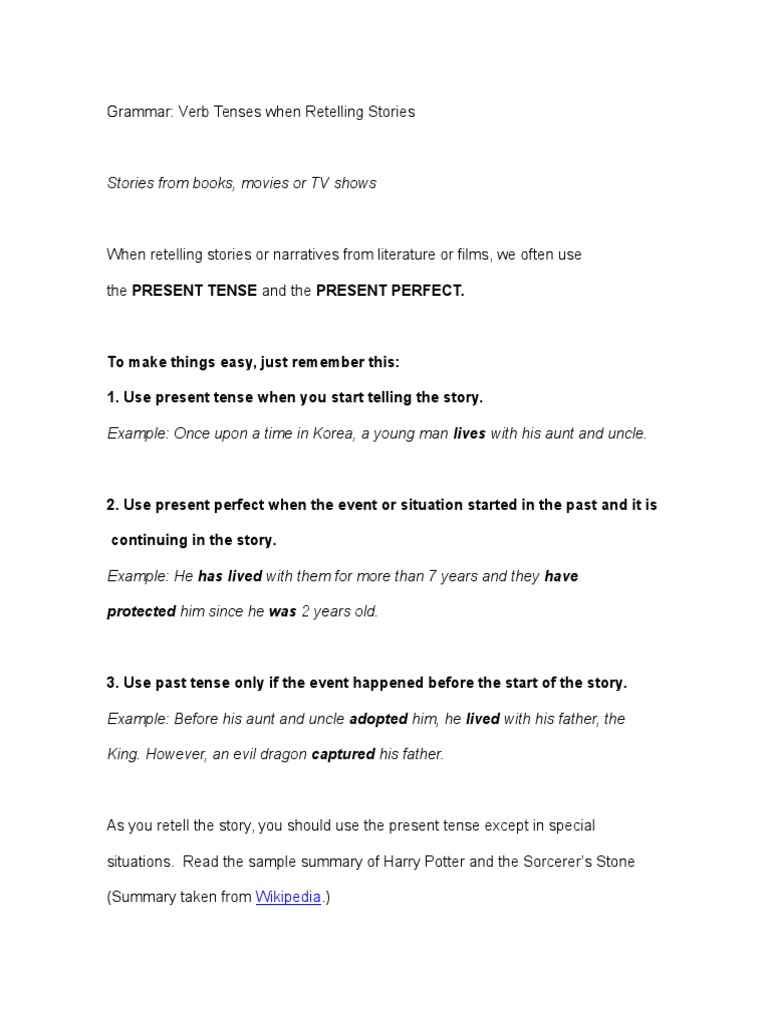 Verb Tenses When Retelling Stories | PDF | Magic (Paranormal) | Harry ...