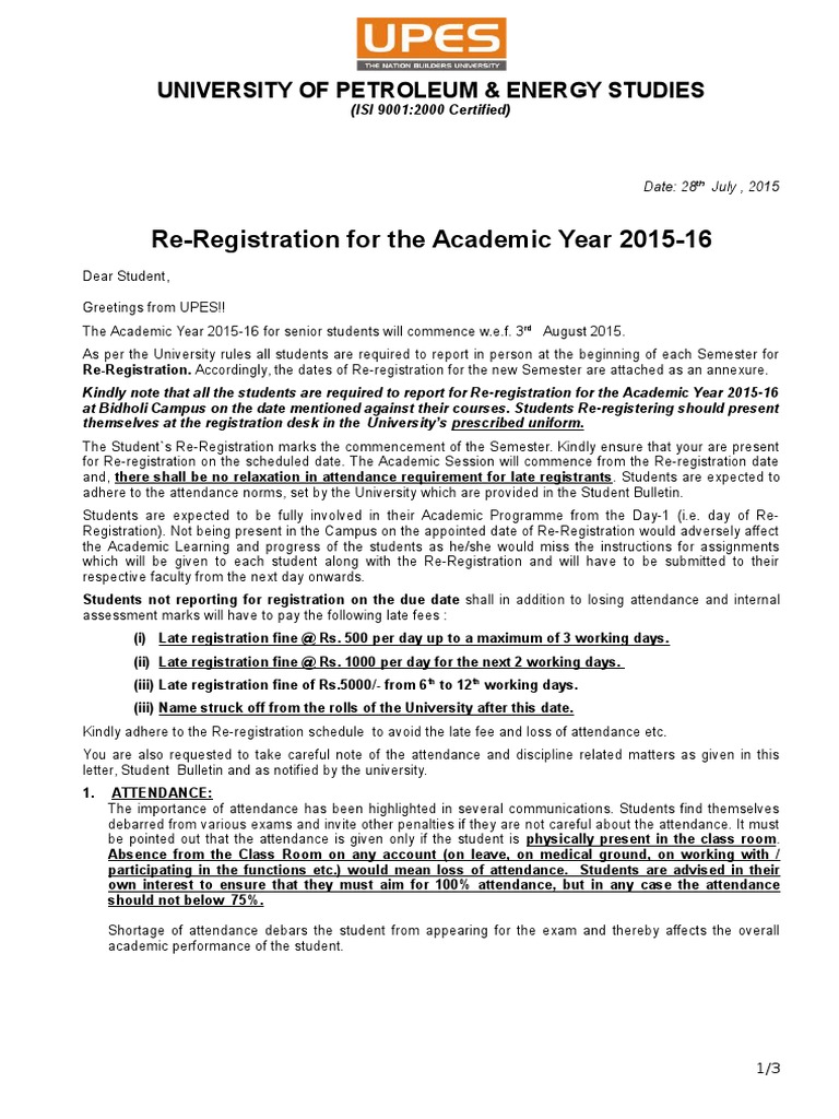 Re Registration Letter | PDF | Academic Term | Social Institutions