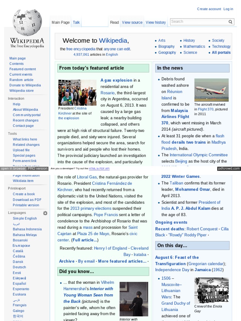 En Wikipedia Org Wiki Main Page | PDF | Wikipedia