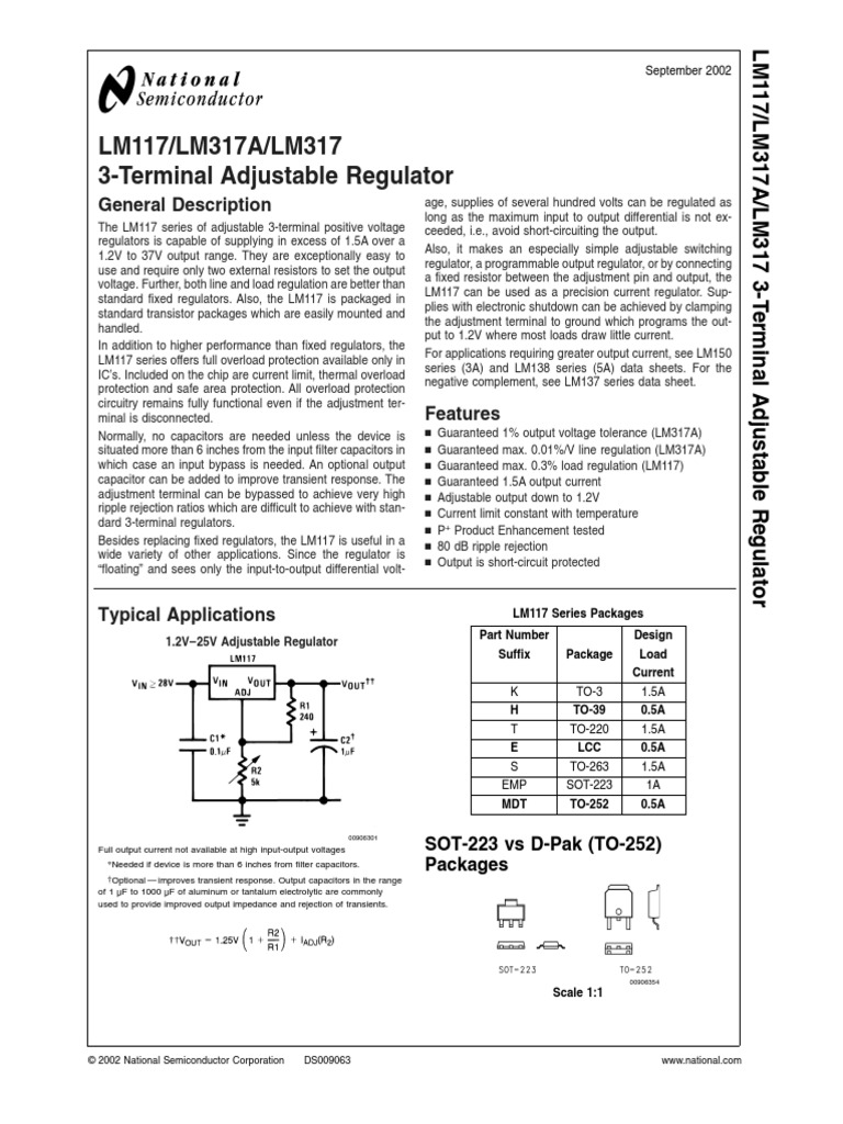 LM117 Voltage Regulator | PDF | Capacitor | Resistor