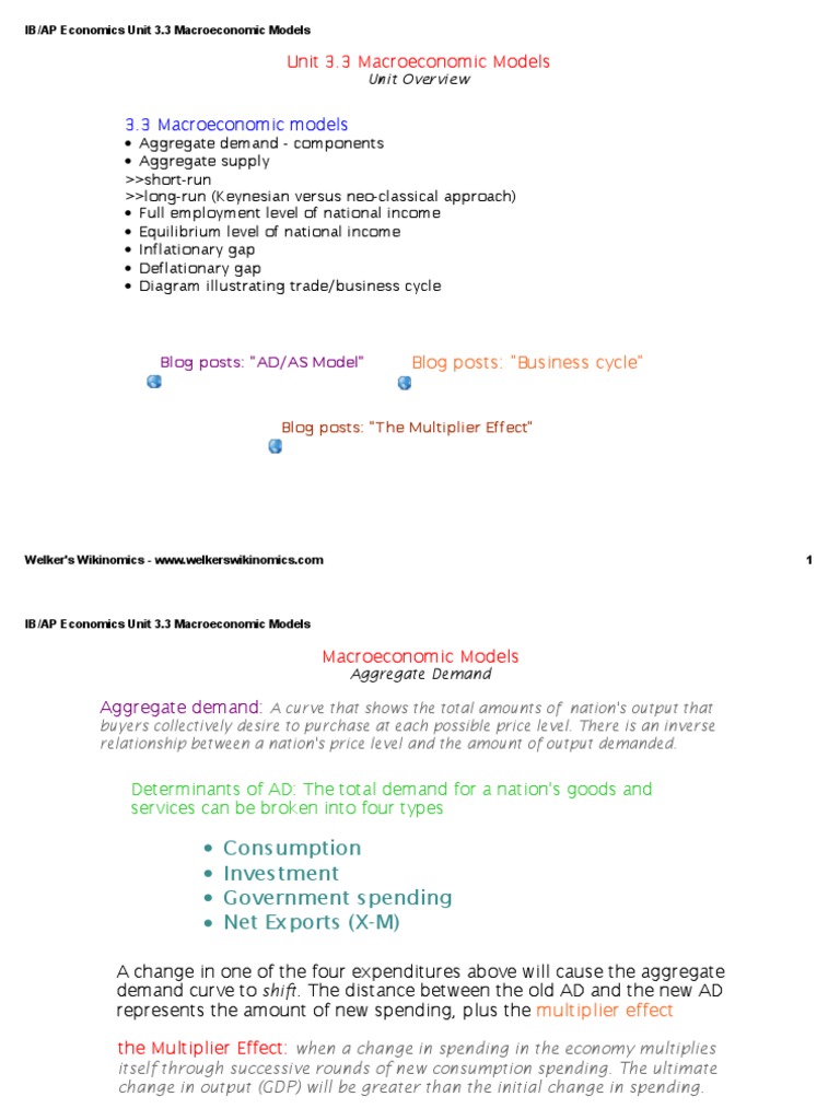 Unit 3.3 Macro Economic Models | PDF | Aggregate Demand | Full Employment