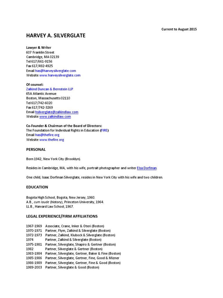 Harvey A. Silverglate: Personal | PDF | Government Information | Public Law