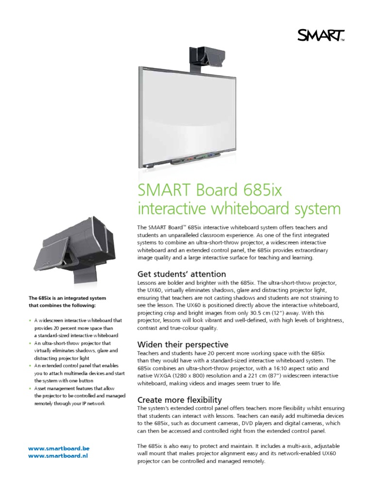 Factsheet SMART Board 685ix Educatie DE | PDF | Media Technology ...