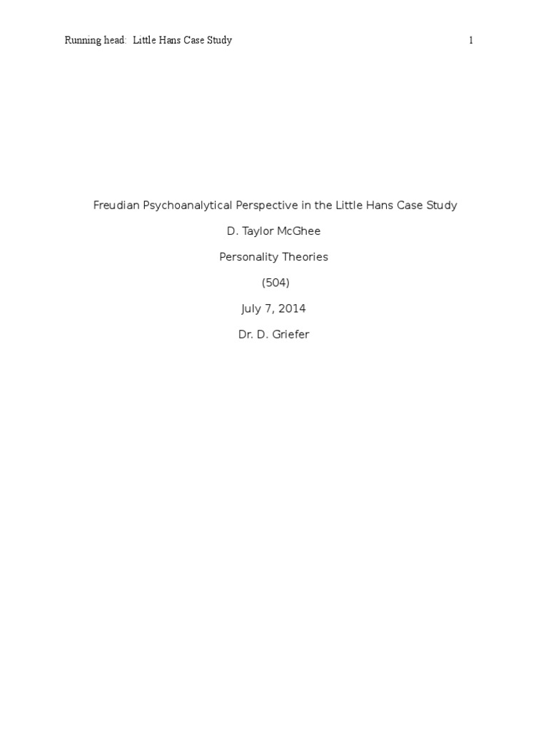 Freudian Psychoanalytical Perspective of the Little Hans Case Study (b ...