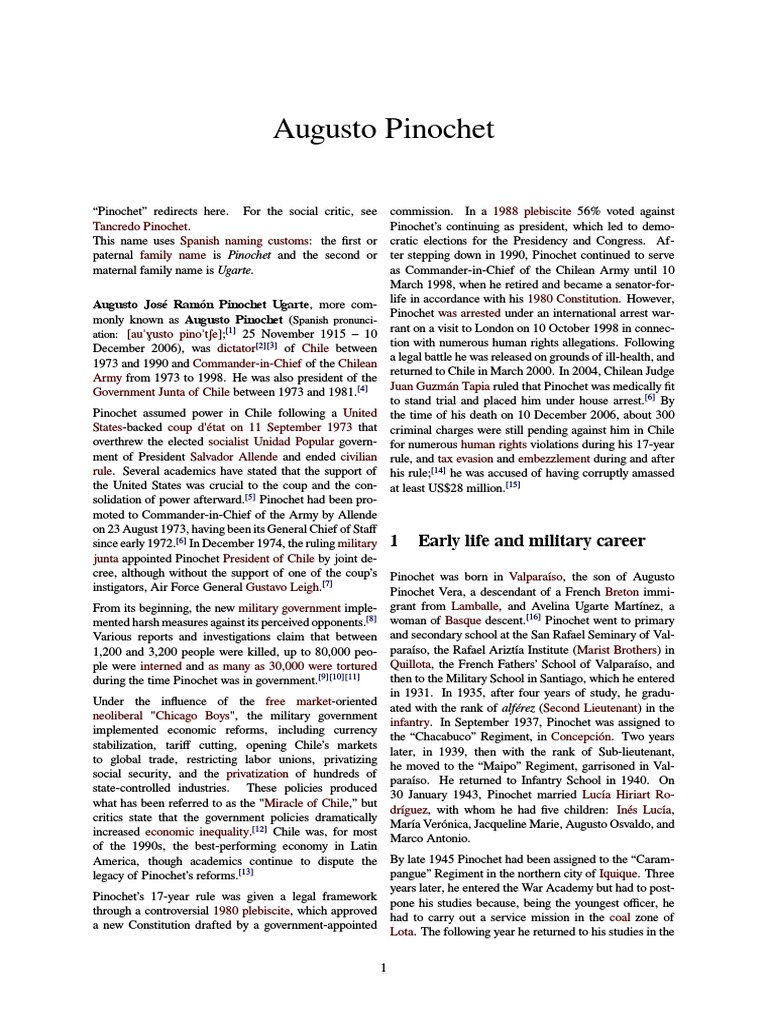 Augusto Pinochet: 1 Early Life and Military Career | Download Free PDF ...