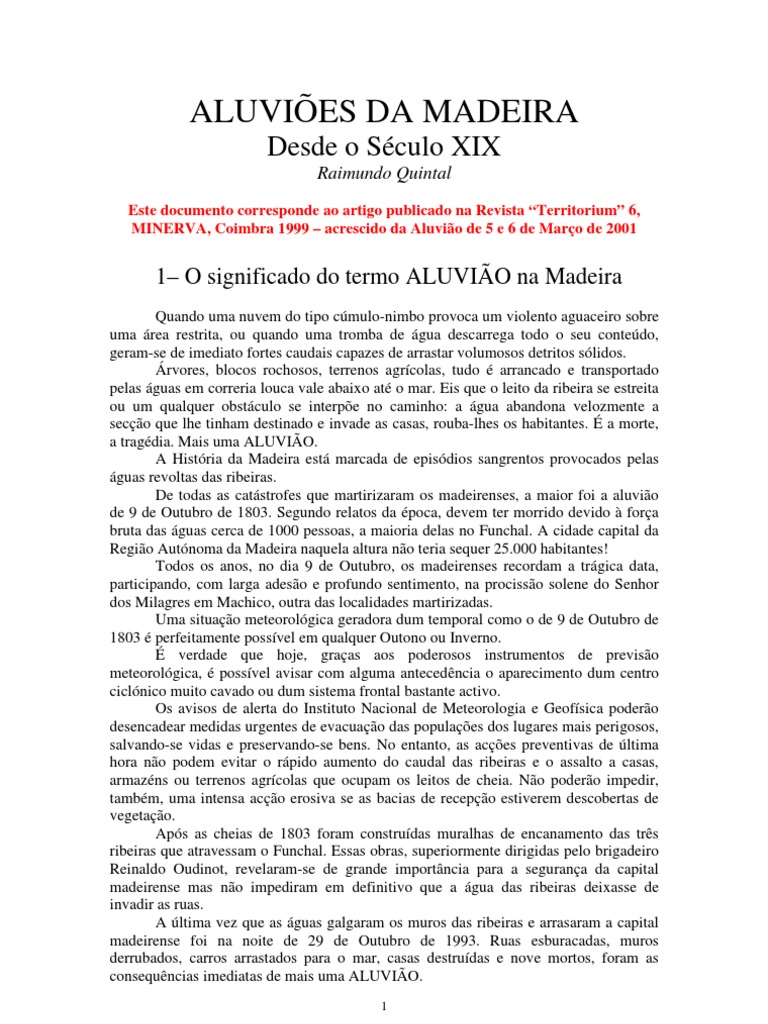 Raimundo Quintal: ALUVIÕES DA MADEIRA - Desde o Século XIX | PDF | Mar ...