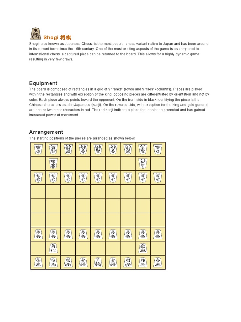 Shogi 将棋 Pieces, Moves, & Rules | PDF | Game Theory | Board Games