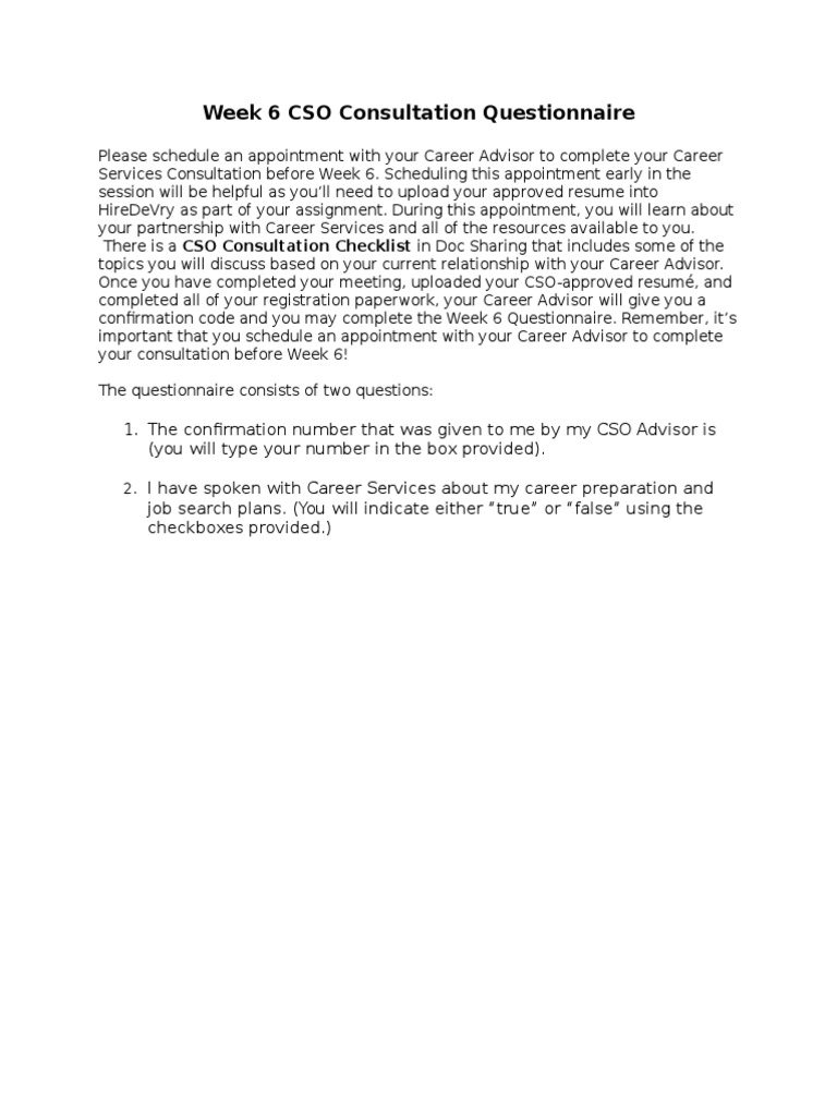 Week 6 Career Services Questionnaire | PDF