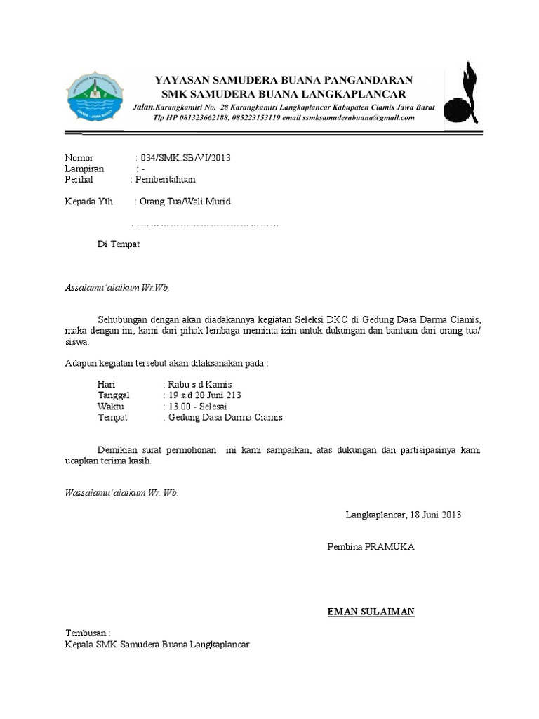 Contoh Membuat Surat Izin Pramuka - Delinewstv