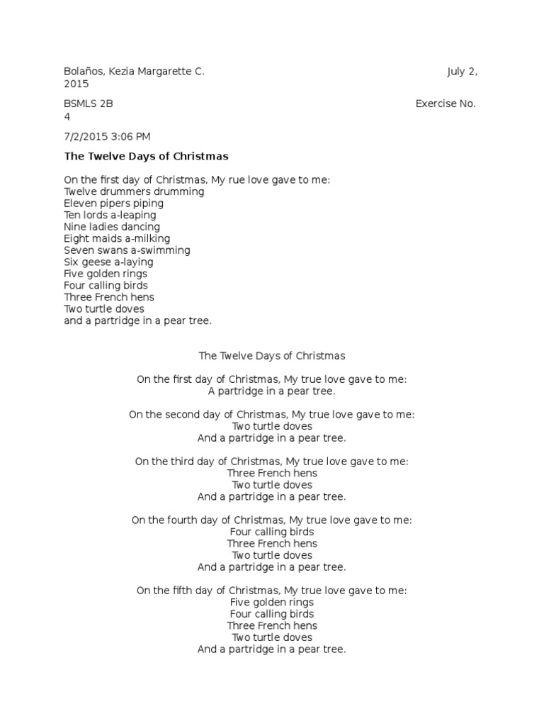 The Twelve Days of Christmas | PDF | Christmas | Leisure