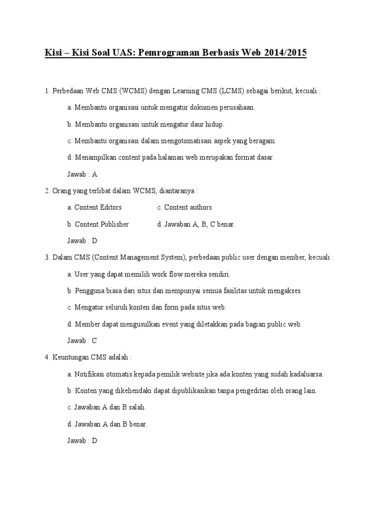 Kisi-Kisi Soal Uas Pemrograman Berbasis Web 2014 | PDF | Komputer