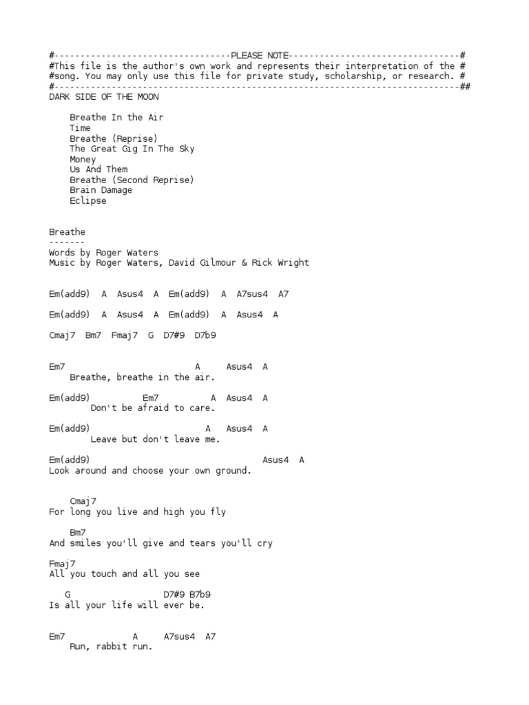 Pink Floyd Dark Side Album Chords | PDF | Rock Music | Leisure