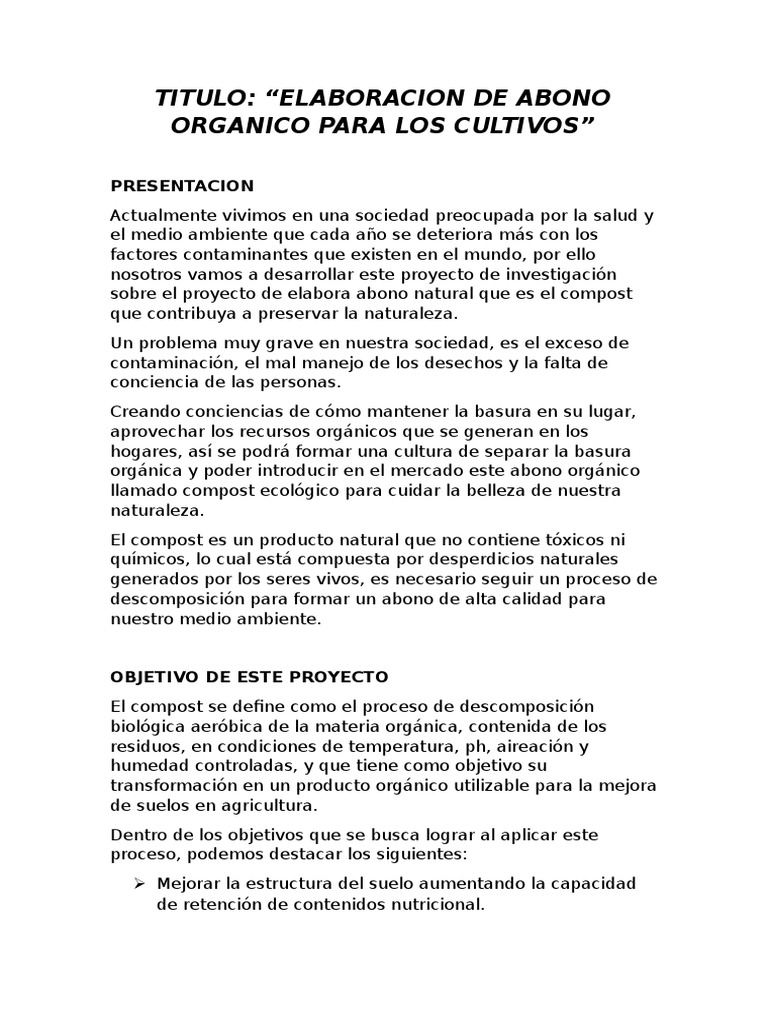 Proyecto de Cta | PDF | Compost | Fertilizante