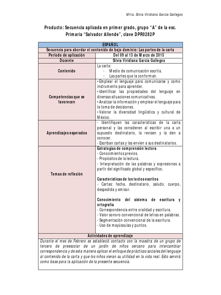 Secuencia Didáctica Las Partes de La Carta | PDF | Jardín de infancia ...