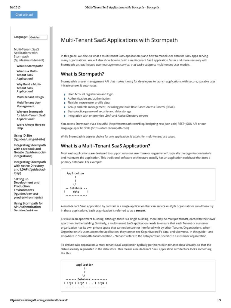 Multi-Tenant SaaS Applications With Stormpath - Stormpath | PDF | Software As A Service | Databases